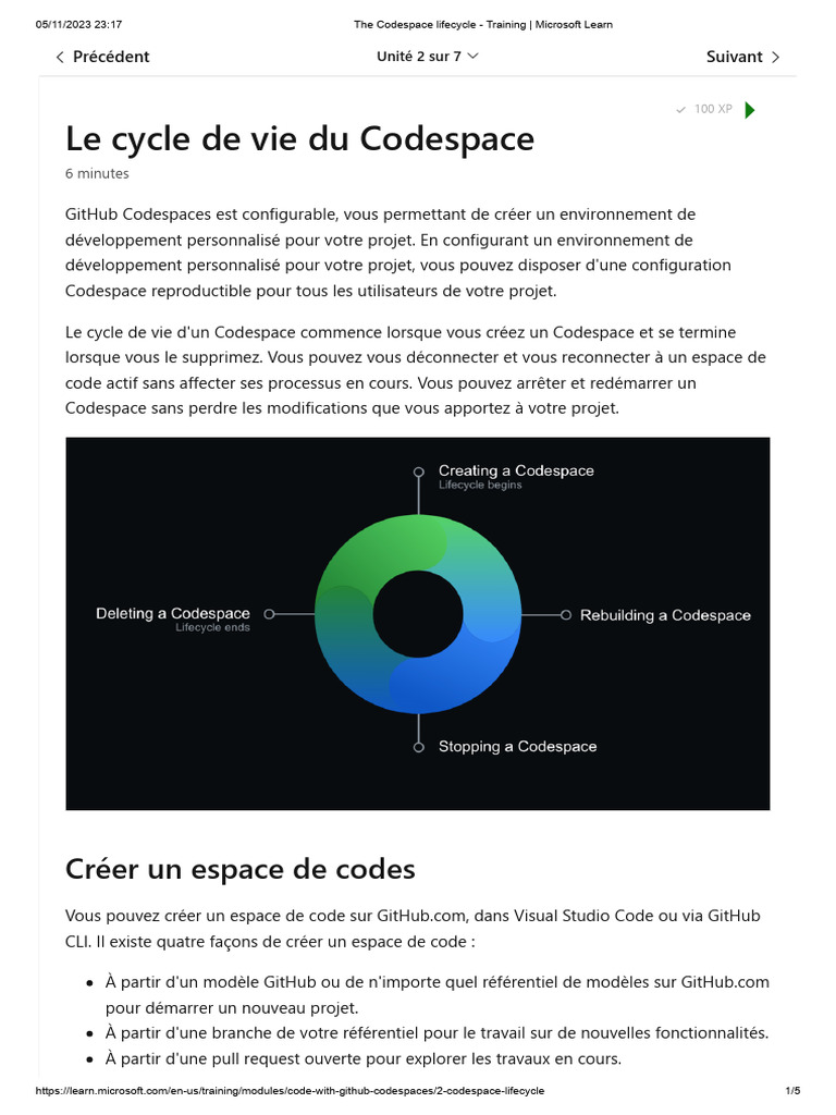 The Codespace Lifecycle - Training - Microsoft Learn | PDF
