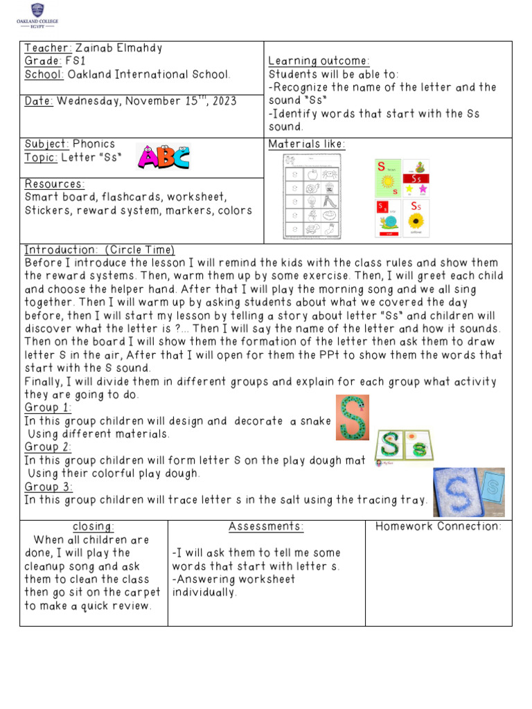 Letter S Lesson Plan - 1 | PDF | Foreign Language Studies