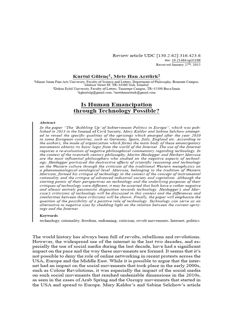 Is Human Emancipation Through Technology Possible | PDF