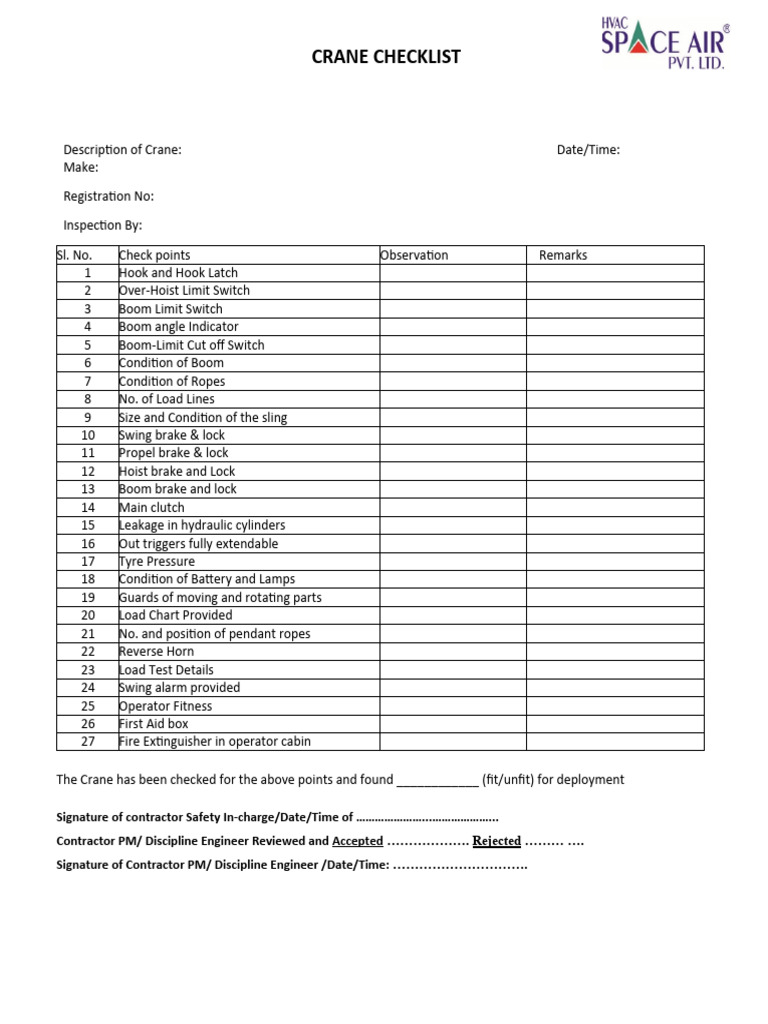 Crane Checklist | PDF