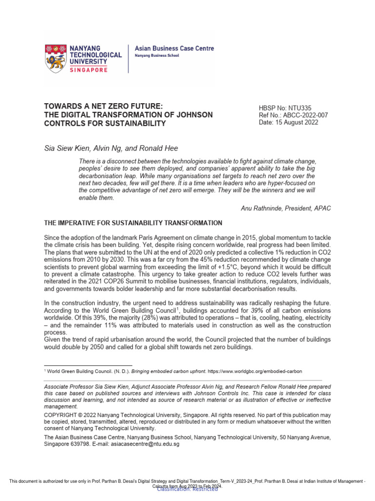 Towards A Net Zero Future - The Digital Transformation of Johnson ...