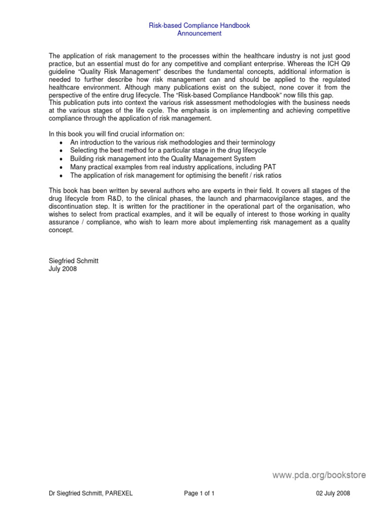 Risk Based Compliance TOC | PDF | Risk Management | Risk