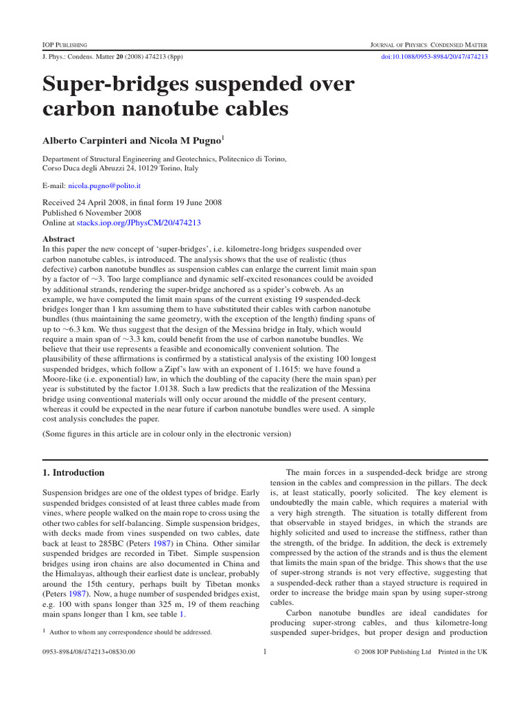 Super-Bridges Suspended Over Carbon Monotube Cables | PDF