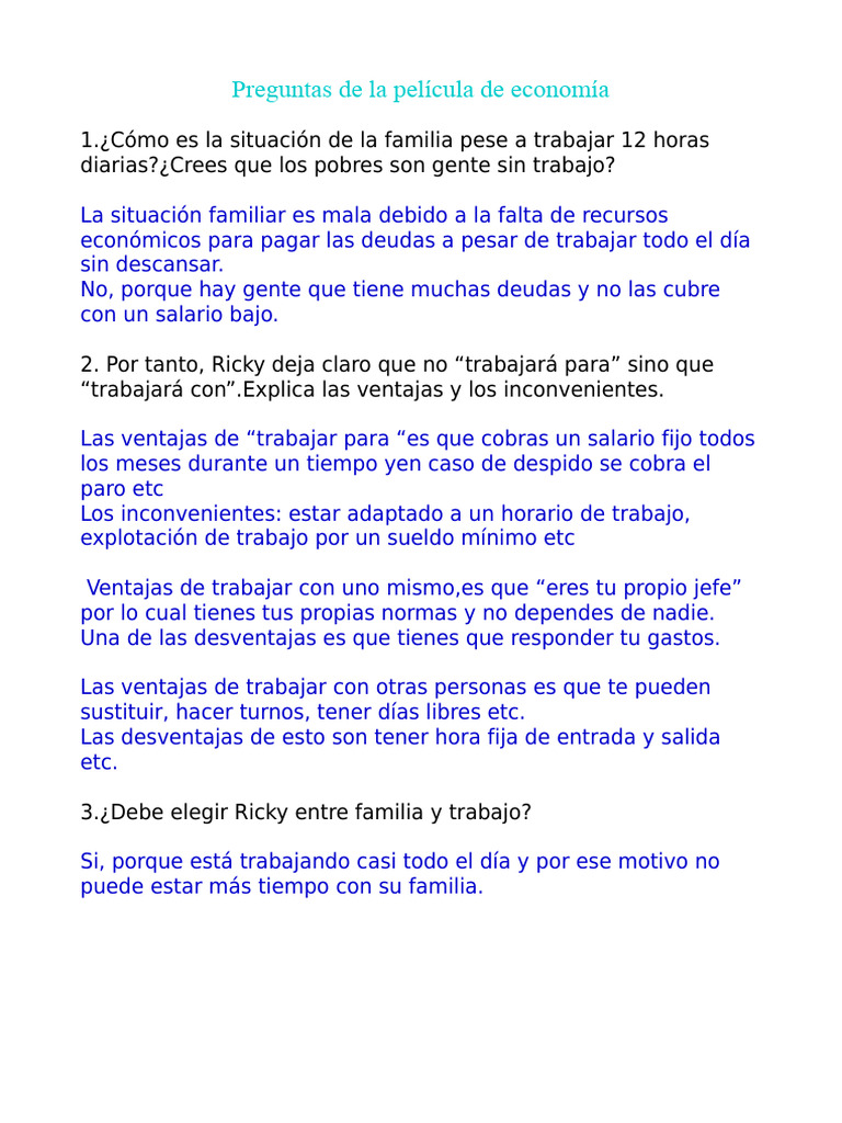 Preguntas de La Pelicula de Economia | PDF