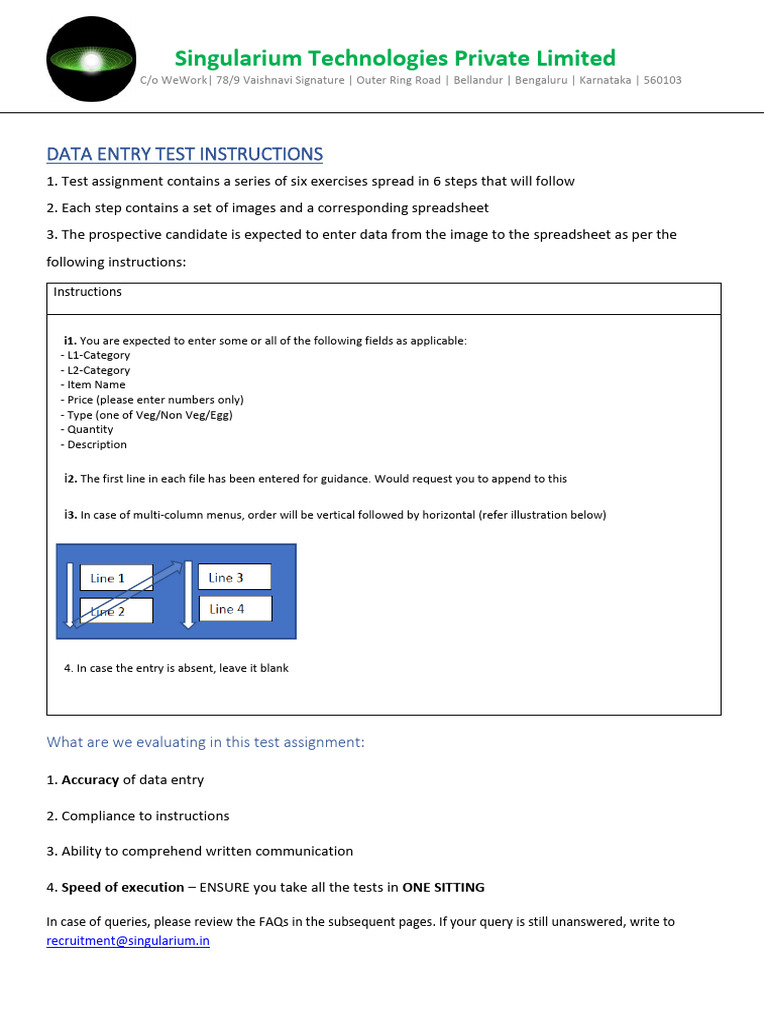 Data Entry Test Instructions | PDF