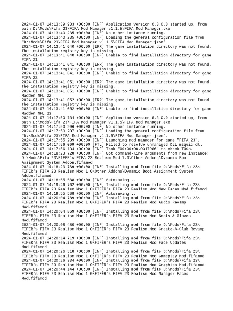 FIFA Mod Manager Log20240107 | PDF