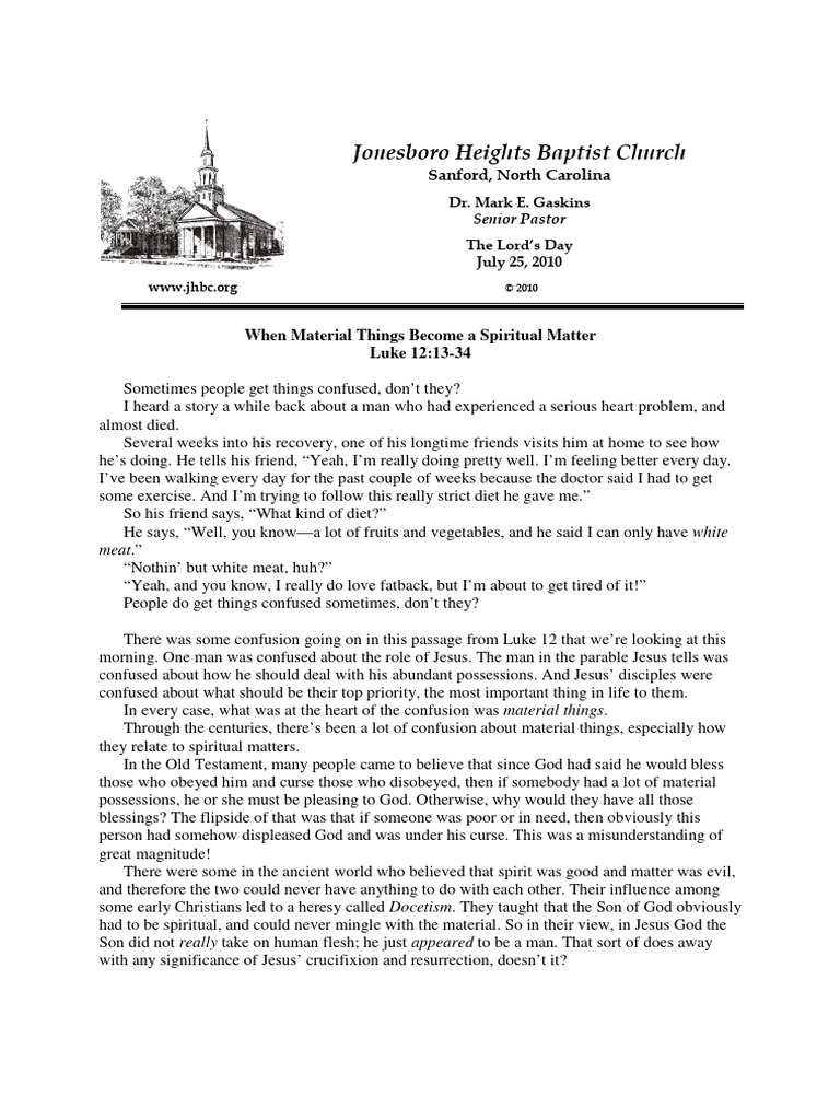 lk12 When Materials Things Become A Spiritual Matter | PDF | Religion ...
