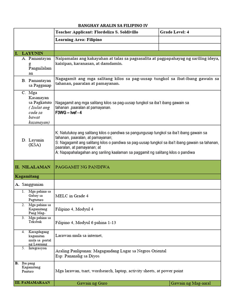 Cot2-Filipino Pandiwa | PDF