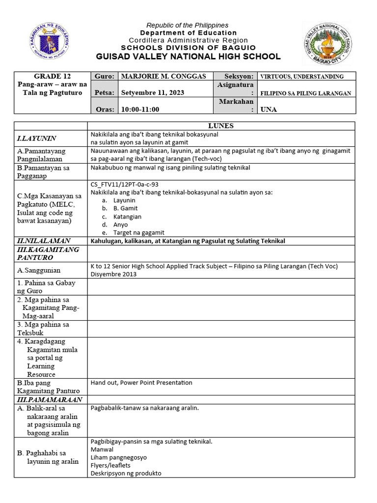 Daily Lesson 2 Plan FPL - TVL | PDF
