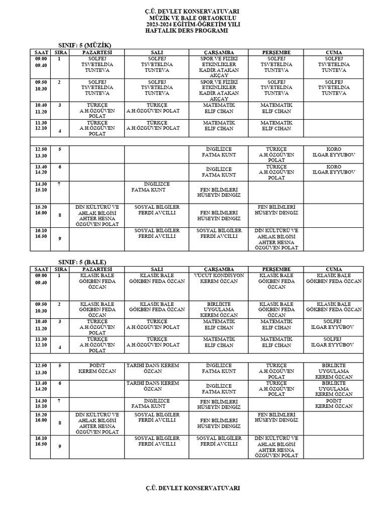 2023-2024 Ortaokul Ders Programi | PDF