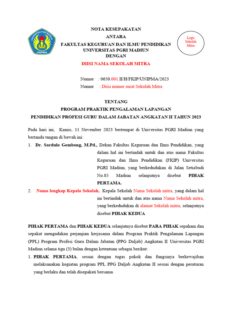 DRAFT MOA PPG Daljab Gel.2 Tahun 2023 | PDF