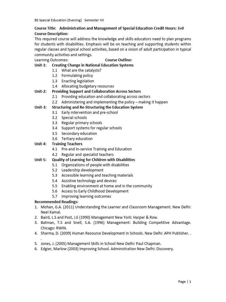 7th Semester Handouts Special Education-1 | PDF