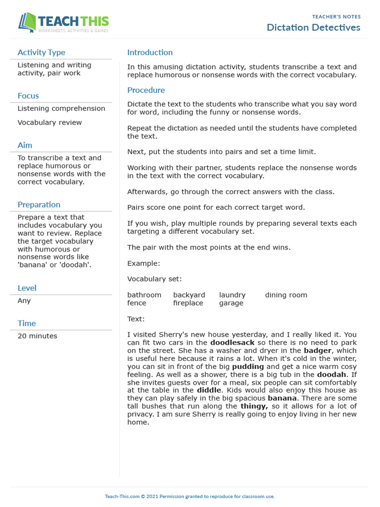 Dictation Detectives | PDF