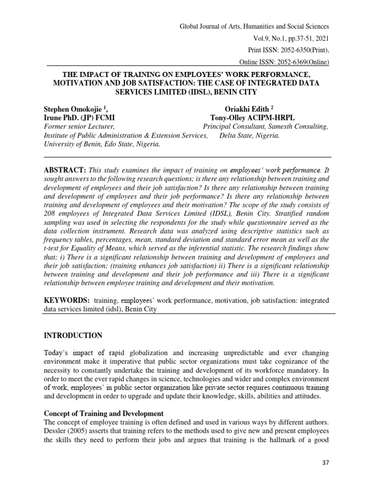 The Impact of Training On Employees' Work Performance Motivation and Job Satisfaction | PDF ...