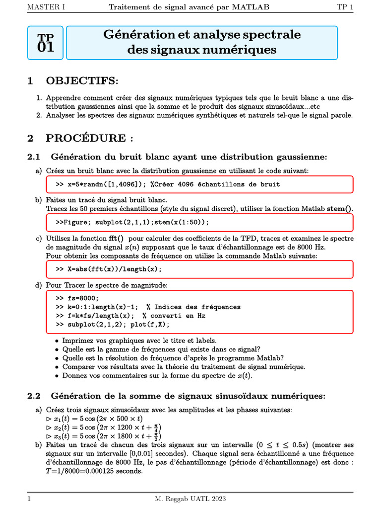 G en Eration Et Analyse Spectrale Des Signaux Num Eriques | PDF