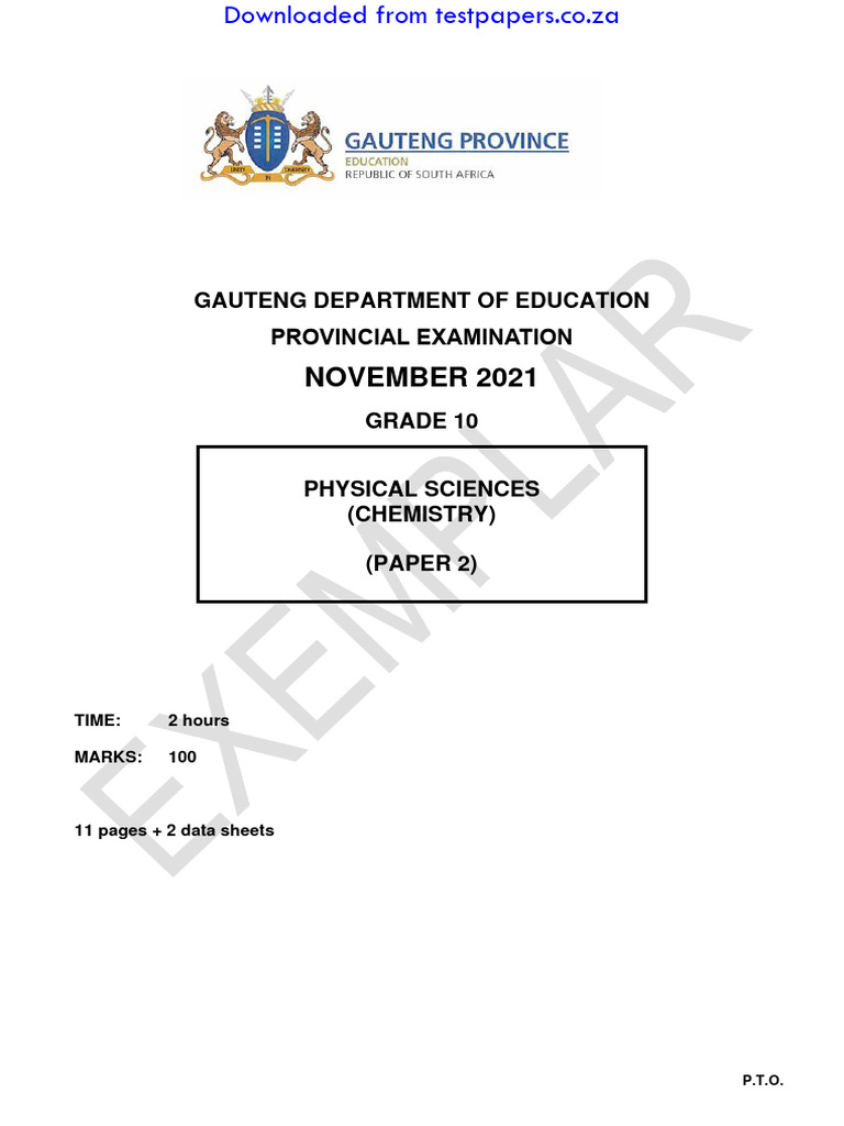 Gr10 Physical Sciences P2 (ENG) NOV Question Paper | PDF | Chemical ...