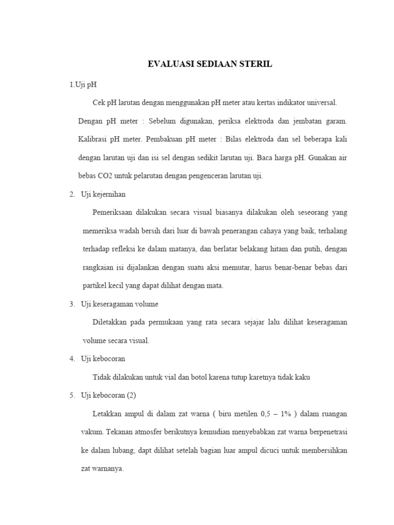 Evaluasi Sediaan Steril | PDF