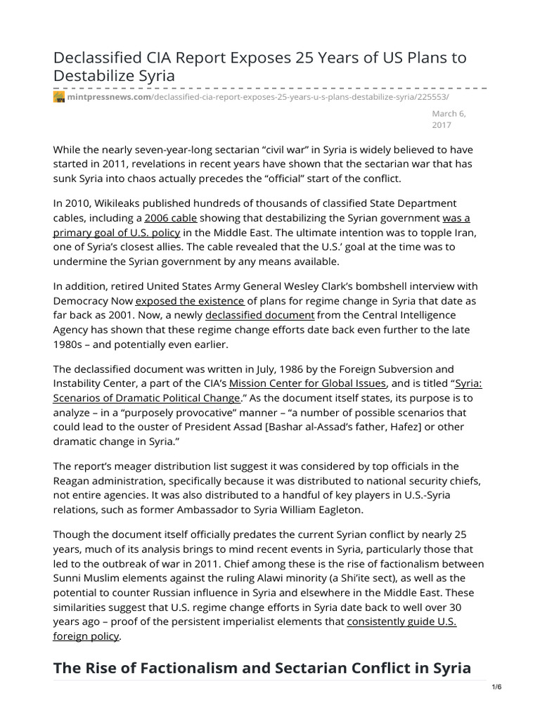 Declassified CIA Report Exposes 25 Years of US Plans to Destabilize ...