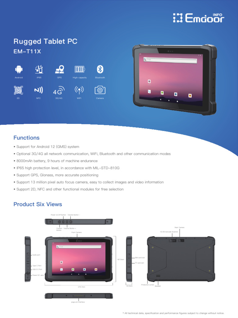 Emdoor Info Rugged Tablet PC em t11x | PDF | Tablet Computer | Android ...