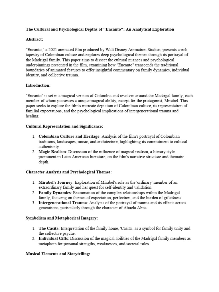 The Cultural and Psychological Depths of "Encanto": An Analytical ...