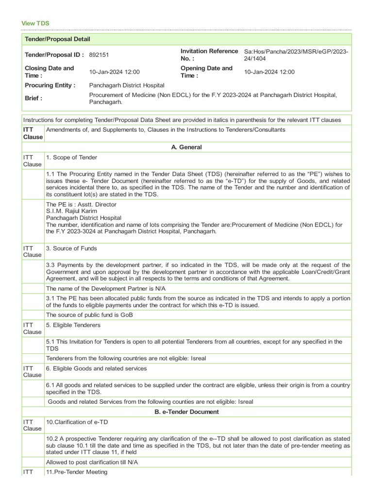 Section2 - Tender Data Sheet 892151 | PDF