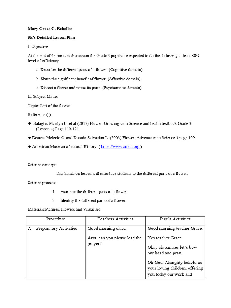 Lesson Plan (Flower) grADE 3 | PDF