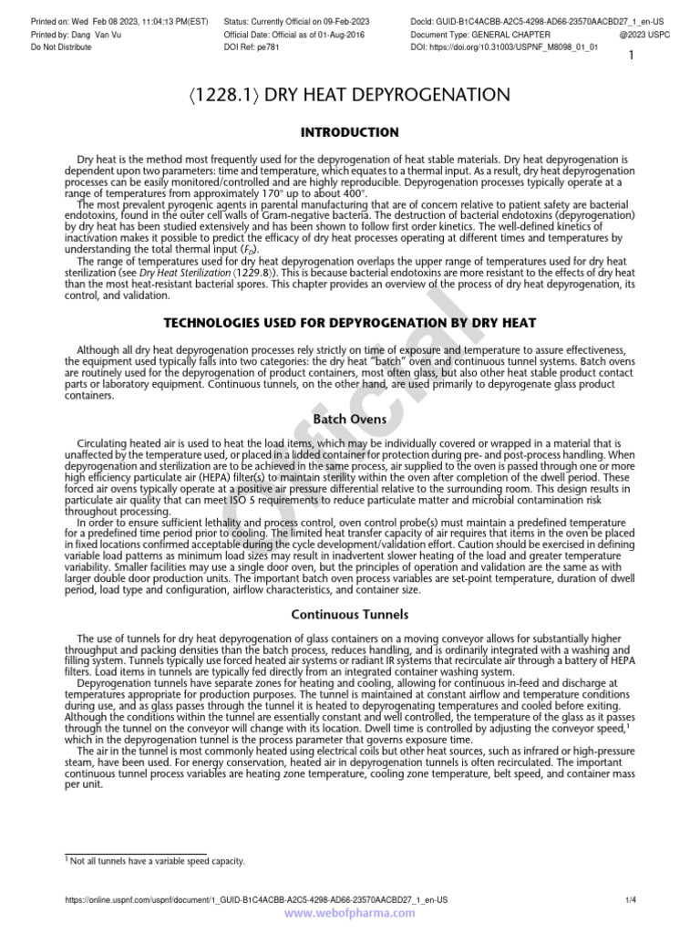 〈1228.1〉 Dry Heat Depyrogenation | PDF