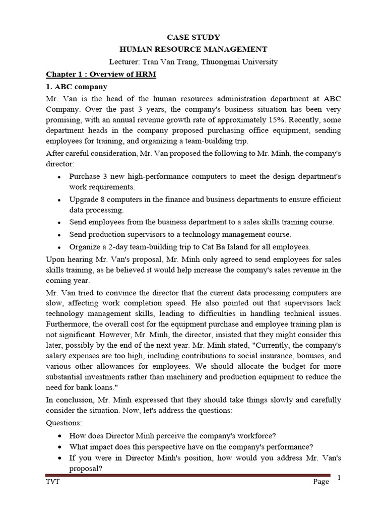 Case Study HRM Chapter 1 | Download Free PDF | Employment | Human Resources