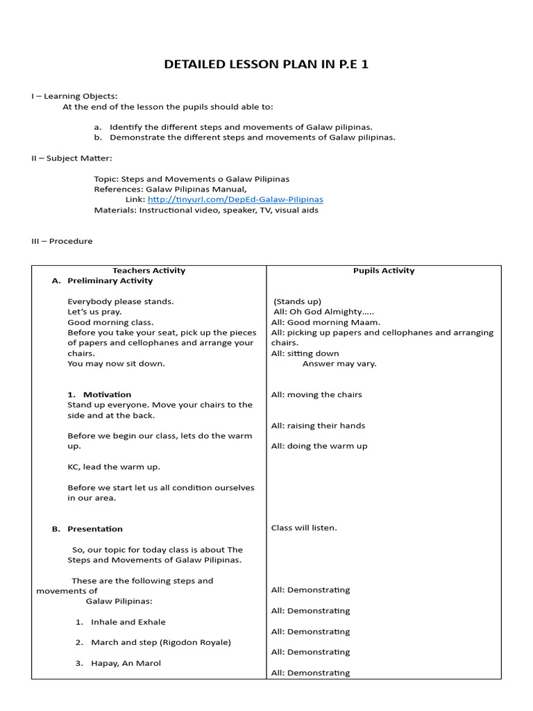 Galaw Pilipinas Steps Guide | PDF | Lesson Plan | Teaching