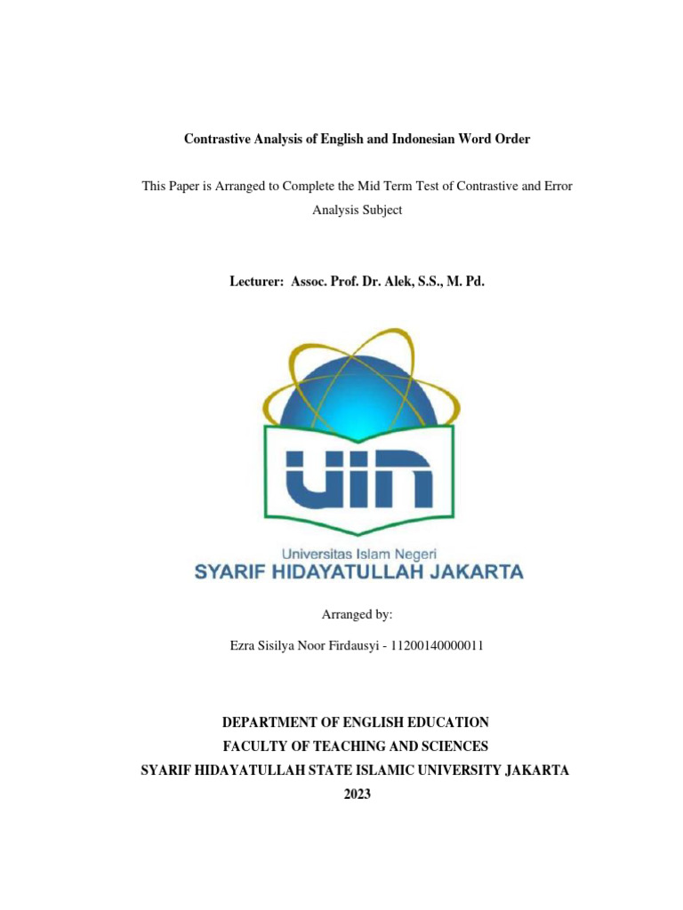 Contrastive Analysis Of English And Indonesian Word Order PDF
