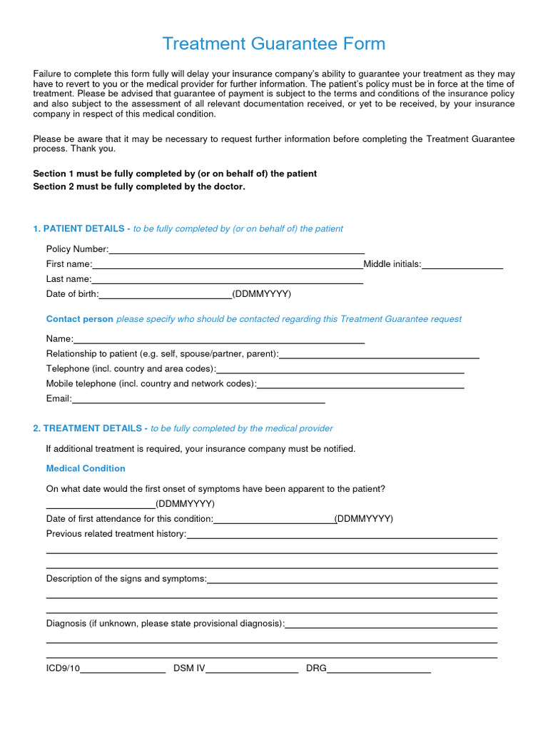 Treatment Guarantee Form for Insurance | PDF | Law