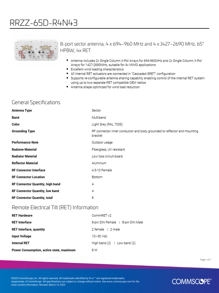 SUA-1E Commscope RRZZ-65D-R4N43 Product Specifications (Comprehensive) | PDF | Antenna (Radio ...