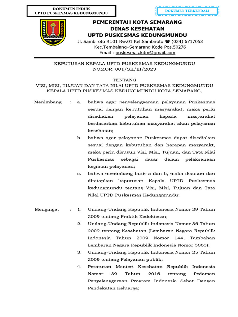 R 1.1.1.1 SK Visi Misi Tujuan Tata Nilai KDM | PDF