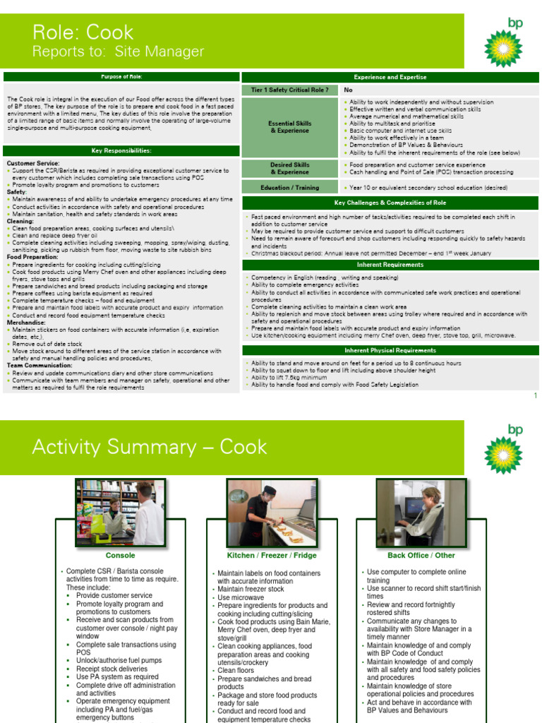 Cook - Role Profile | PDF | Point Of Sale | Cooking