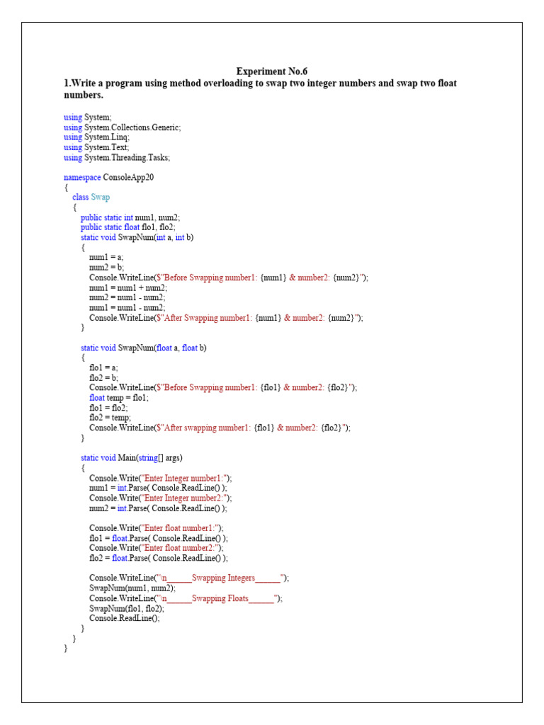 C# Method Overloading Examples | PDF