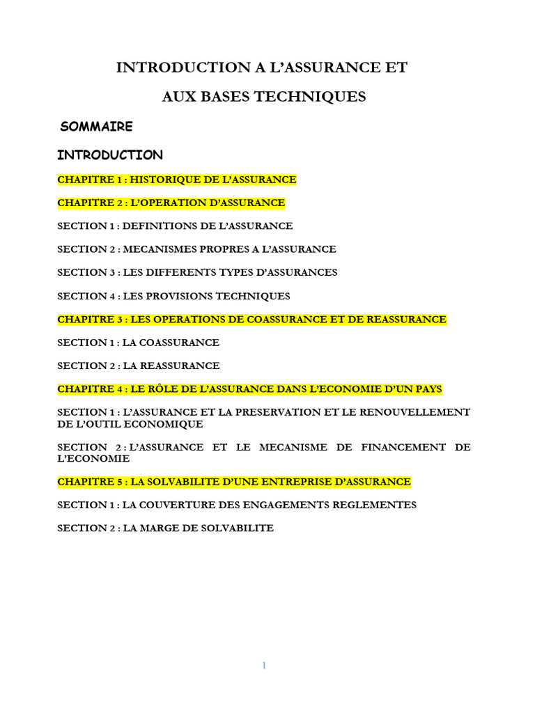 INTRODUCTION A L ASSURANCE ET AUX BASES TECHNIQUES Version 22012021 | PDF
