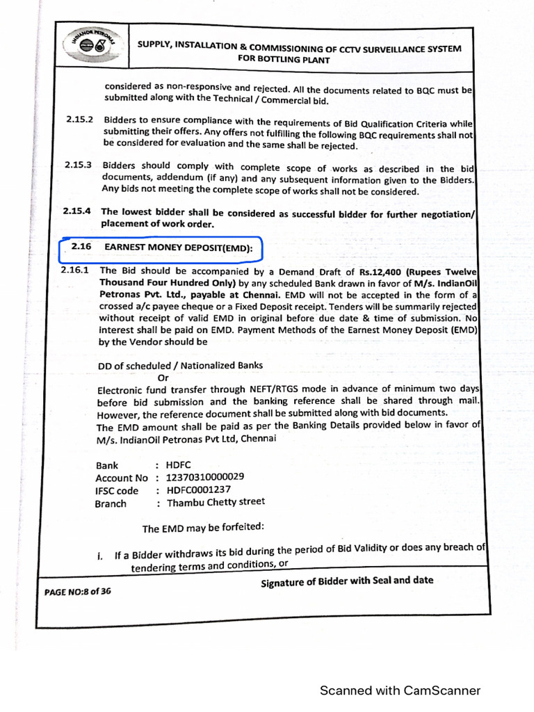 Earnerst Money Deposit (Emd) | PDF