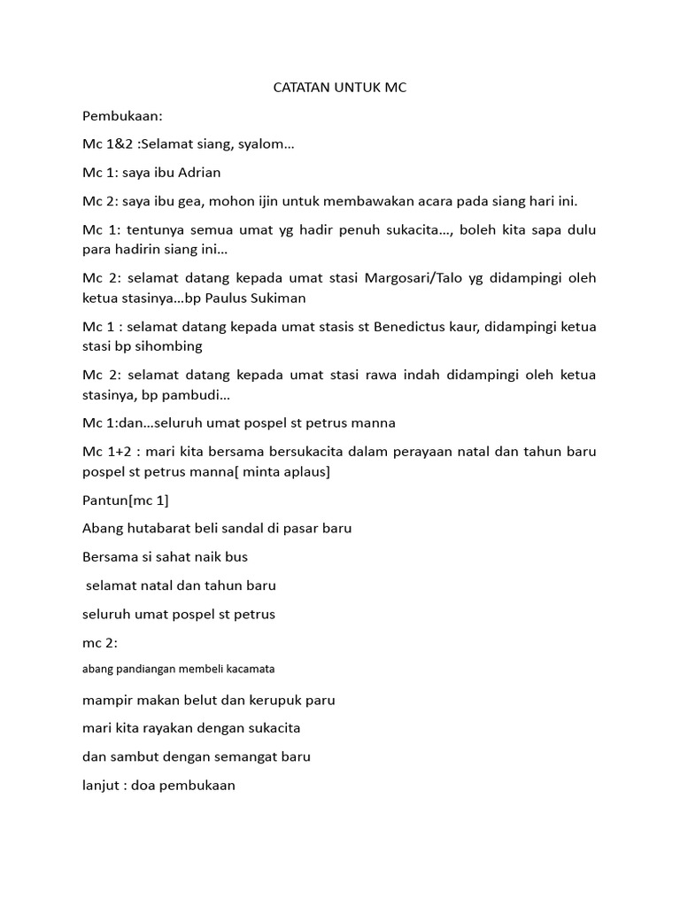 Catatan Untuk MC | PDF