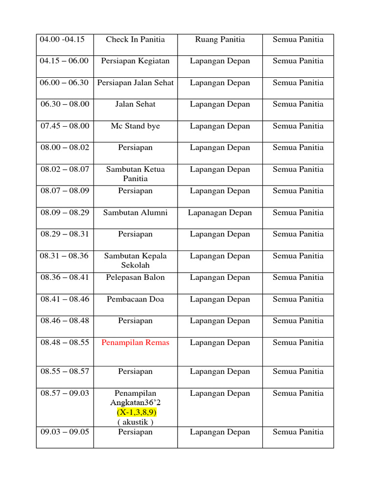 Jadwal Puncak Hut 23 Fix | PDF