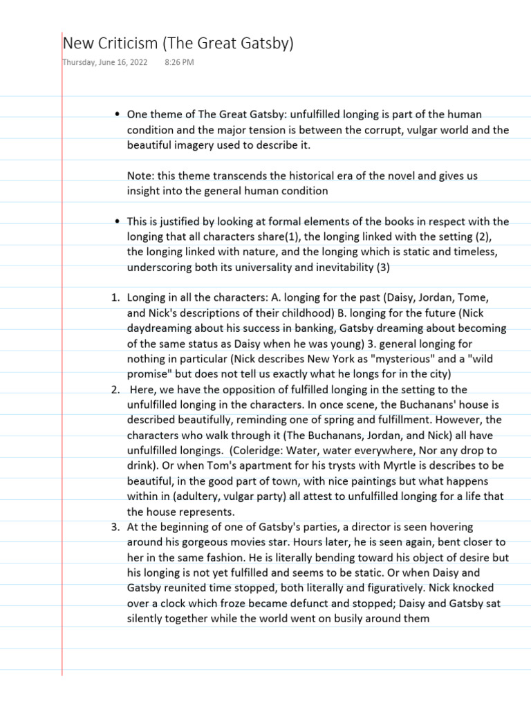 New Criticism Gatsby | PDF
