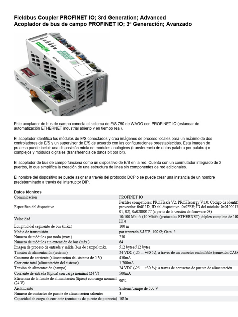 E S 750 de WAGO Con PROFINET I O | Descargar gratis PDF | Fuente de alimentación | Hardware de ...