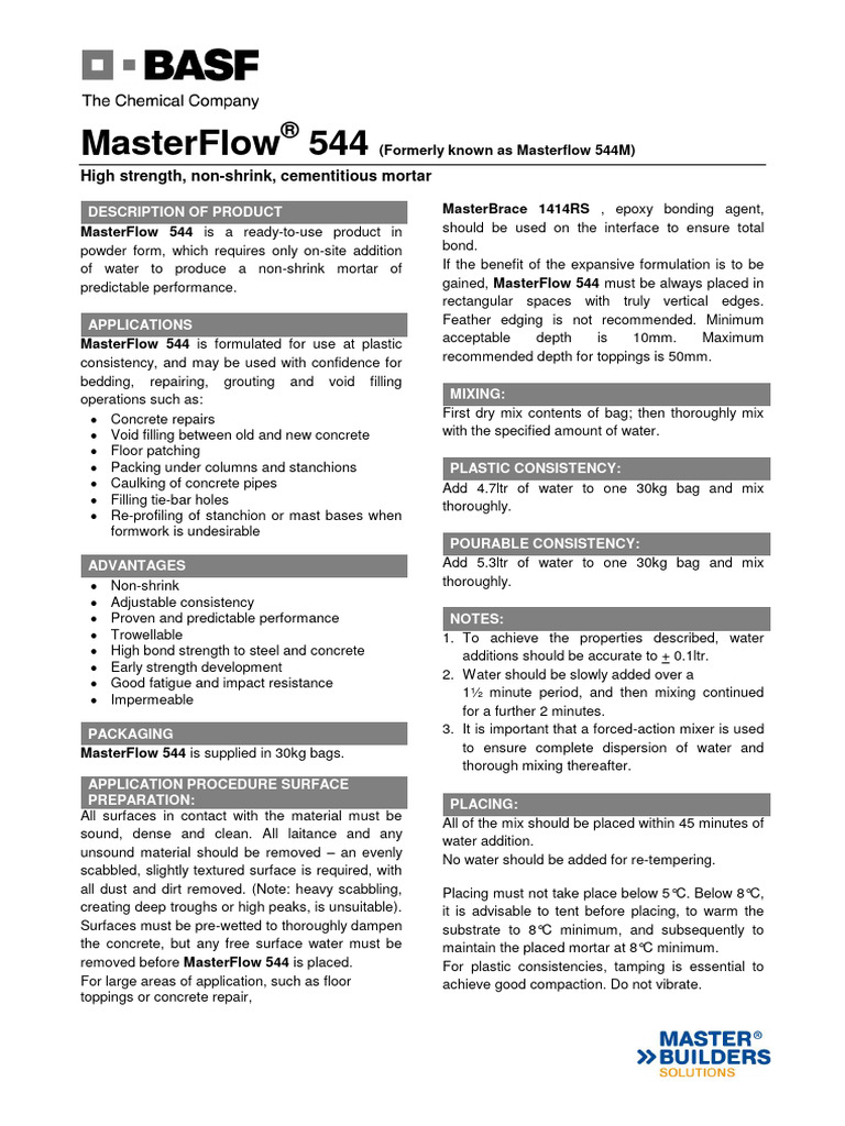 Masterflow 544 Formerly Known Masterflow - 544M - EG - BASF | PDF