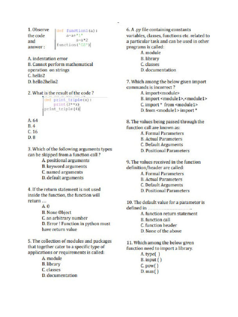 Functions MCQ Worksheet - 6 | PDF