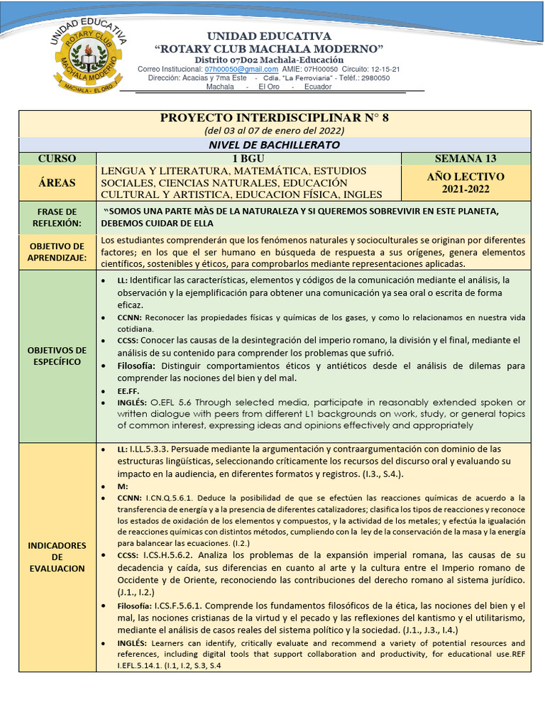 Semana 13 Proyecto 8-1ero Bgu | PDF