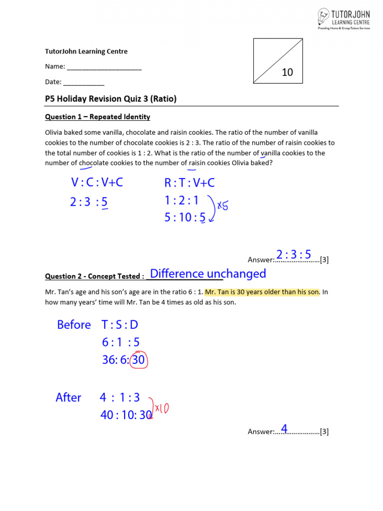 P5 Holiday Revision Quiz 3 (Solutions) | PDF | Numbers | Mathematics
