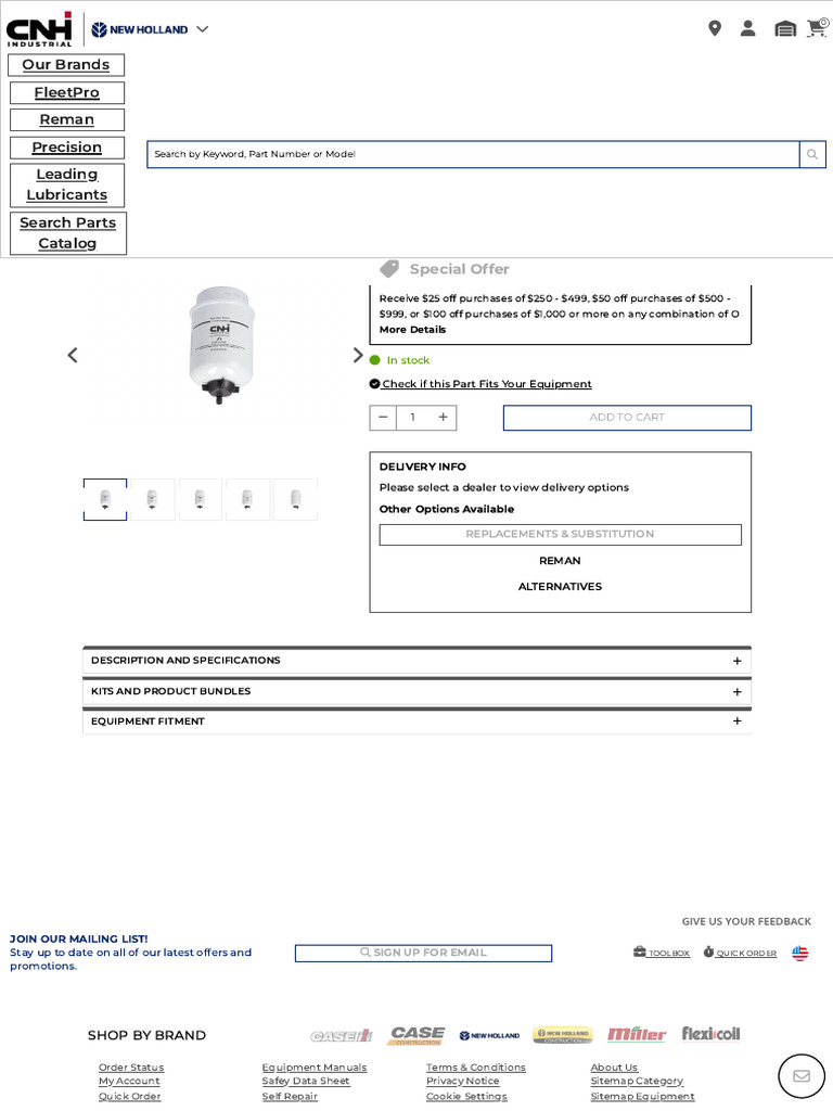 New Holland Agriculture - Inline Fuel Filter Element - 85 MM OD X 154 ...