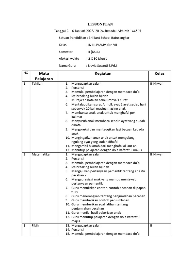 LESSON PLAN BARU | PDF
