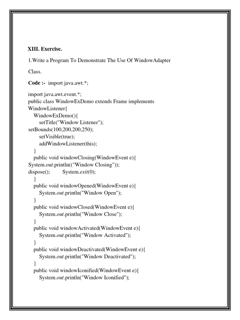 Prac13 (Use of WindowAdapter Class) | PDF
