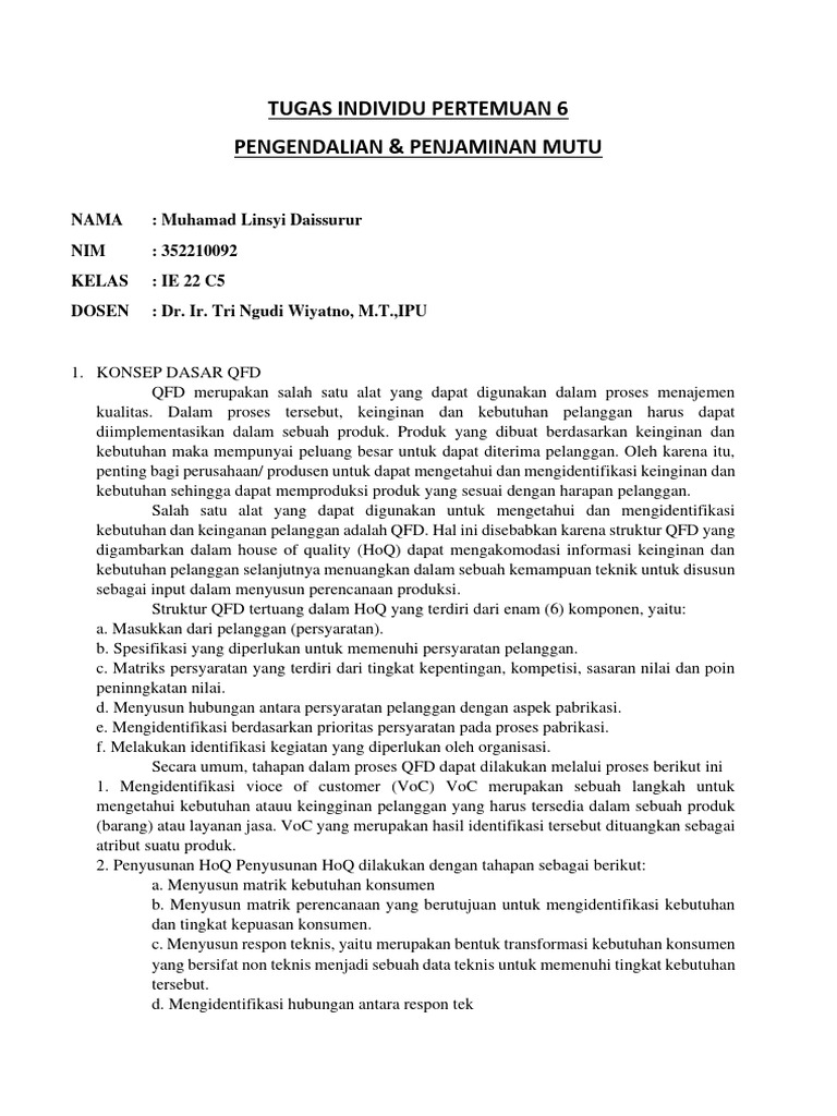 Quality Function Deployment | PDF