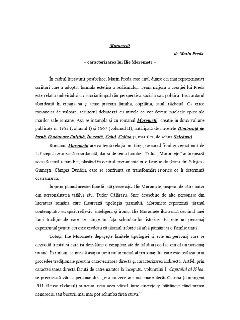 Ilie Moromete-Caracterizare | PDF